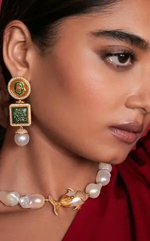AMRAPALI 18k Yellow Gold Emerald, Pearl, And Diamond Earrings