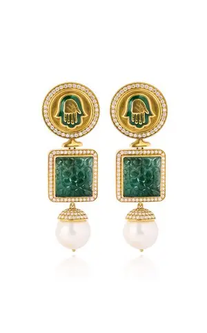 AMRAPALI 18k Yellow Gold Emerald, Pearl, And Diamond Earrings