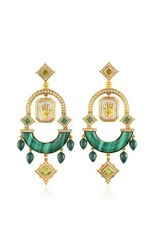 AMRAPALI 18k Yellow Gold Diamond And Gemstone Chandelier Earrings - Green