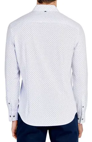 W.R.K Trim Fit Abstract Square Print Performance Button-up Shirt