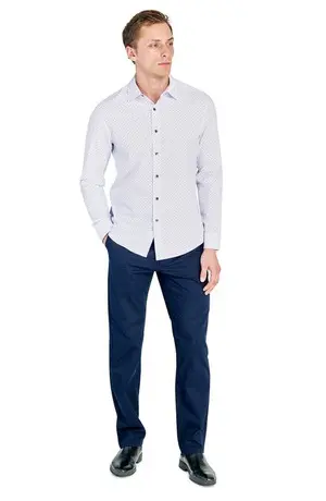 W.R.K Trim Fit Abstract Square Print Performance Button-up Shirt