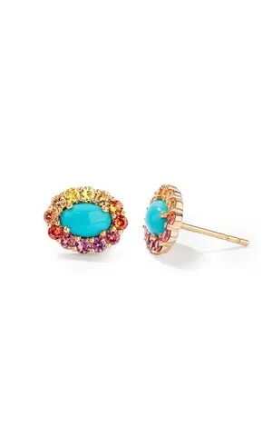 JULIA CHAFE 14k Yellow Gold Turquoise Sunset Stud Earrings - Blue