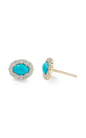 JULIA CHAFE 14k Yellow Gold Turquoise Diamond Stud Earrings - Blue