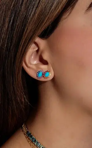 JULIA CHAFE 14k Yellow Gold Turquoise Twilight Stud Earrings