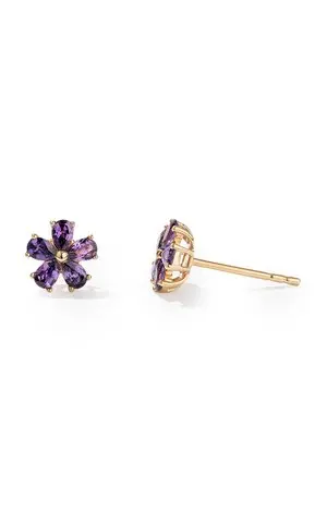 JULIA CHAFE 14k Yellow Gold Flower Stud Earrings - Blue
