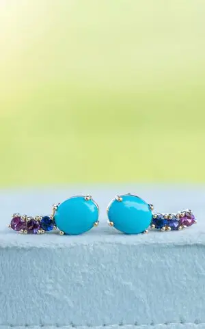 JULIA CHAFE 14k Yellow Gold Turquoise Twilight Ear Climbers