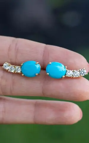 JULIA CHAFE 14k Yellow Gold Turquoise And Diamond Ear Climbers
