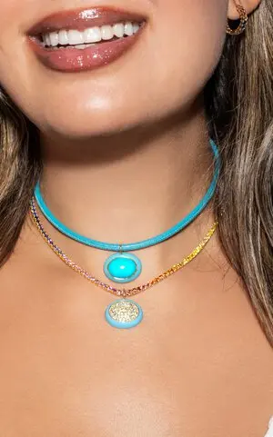 JULIA CHAFE 14k Yellow Gold Turquoise Leather Cord Necklace