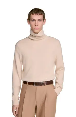 Sandro Glazed Leather Belt With Engraved Buckle