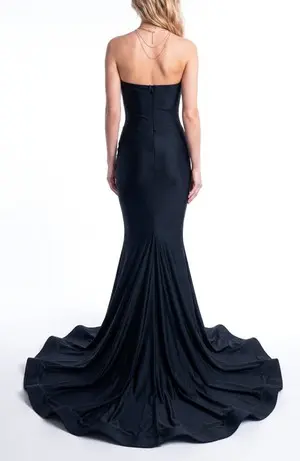 JESSICA ANGEL Ruched Cowl Neck Mermaid Gown With Train - Black