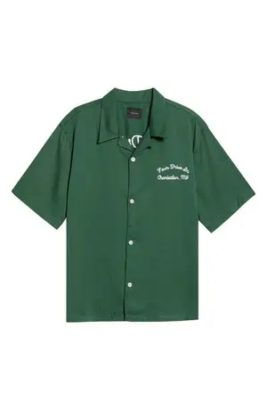 PACSUN Four Drive Embroidered Camp Shirt - Green