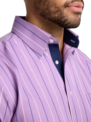 PAUL FREDRICK Cotton Point Collar Pinpoint Tailored Contrast Trim Button Cuff Long Sleeve - Purple