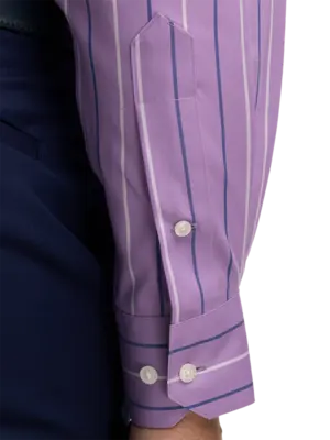 PAUL FREDRICK Cotton Point Collar Pinpoint Tailored Contrast Trim Button Cuff Long Sleeve - Purple