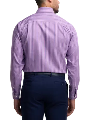 PAUL FREDRICK Cotton Point Collar Pinpoint Tailored Contrast Trim Button Cuff Long Sleeve - Purple