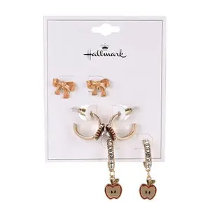 HALLMARK Gold-tone Enamel Apple, Bow, And Sunflower Earring Set