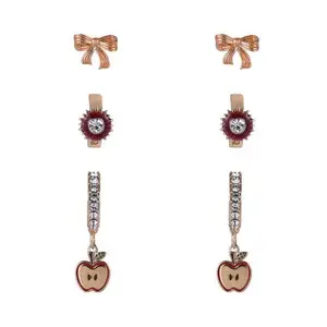 HALLMARK Gold-tone Enamel Apple, Bow, And Sunflower Earring Set