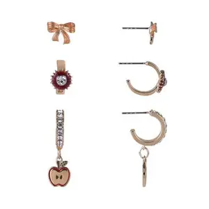HALLMARK Gold-tone Enamel Apple, Bow, And Sunflower Earring Set