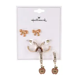 HALLMARK Gold-tone Enamel Apple, Bow, And Sunflower Earring Set