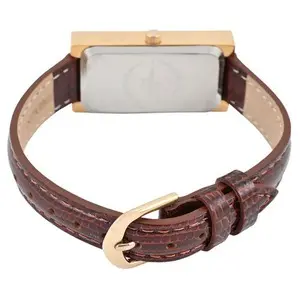PEUGEOT Luxury Rectangular Crystal Bezel Leather Watch- 35x20mm - Brown