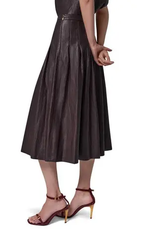Donna Karan New York Pleated Faux Leather Midi Skirt - Espresso