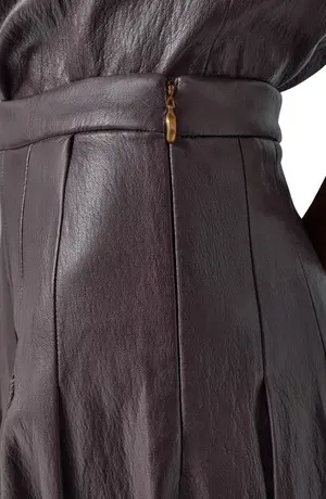 Donna Karan New York Pleated Faux Leather Midi Skirt - Espresso