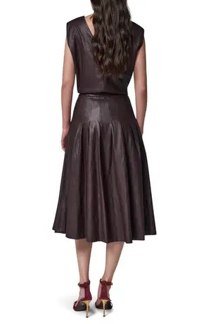 Donna Karan New York Pleated Faux Leather Midi Skirt - Espresso
