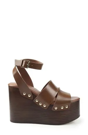 CANDIE'S Savoyy Faux Leather Wedge Sandal With Stud Detailing