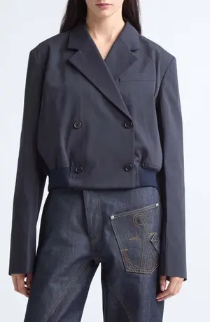 JW Anderson Crop Cotton Double Breasted Blazer - Navy