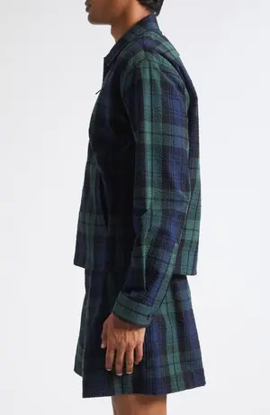 JW Anderson Plaid Cotton Seersucker Zip Jacket - Navy/green
