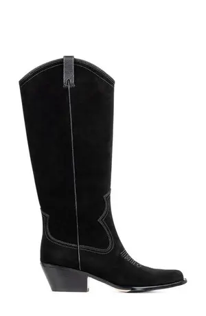 DONALD PLINER Tahlia Knee-high Leather Western Boots - Black