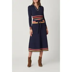 Shoshanna Multicolor Stripe Knit Midi Dress - Navy Multi