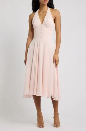 House Of Cb Georgette Lace Fit & Flare Midi Dress - Pink