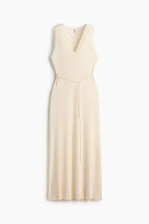 H&M Sleeveless Lace-trimmed Maxi Dress With Tie Belt