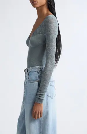 Zimmermann Wool Blend Pointelle Lace V-neck Sweater - Airforce