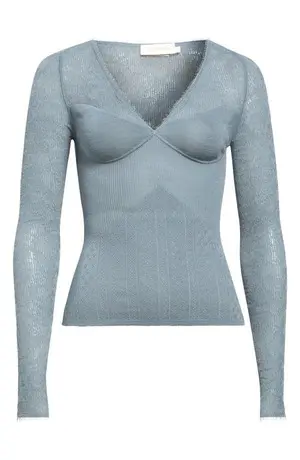 Zimmermann Wool Blend Pointelle Lace V-neck Sweater - Airforce