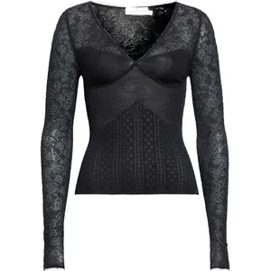 Zimmermann Wool Blend Pointelle Lace V-neck Sweater - Black