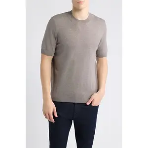 BOSS Virgin Wool Fine Knit Short Sleeve Sweater - Open Brown