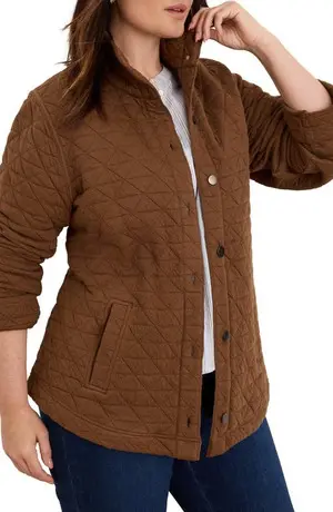 NIC+ZOE Quilted Knit Jacket With Stand Collar - Saddle