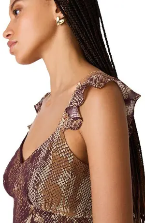 Steve Madden Estela Maxi Dress With Snakeskin Print And Ruffled Cap Sleeves