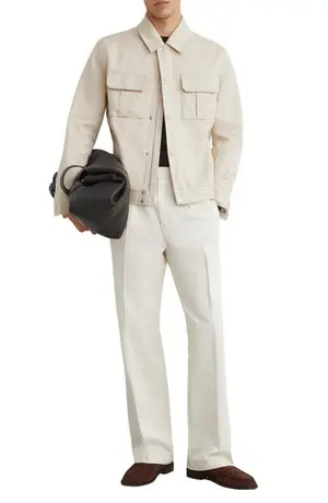 REISS Cotton & Lyocell Spread Collar Shirt Jacket - Stone