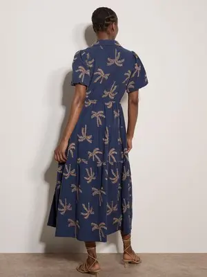 APRICOT Embroidered Tropical Print Midi Dress