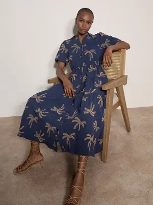 APRICOT Embroidered Tropical Print Midi Dress