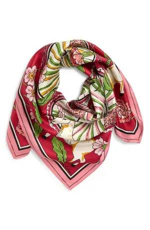 Echo Year Of The Goat Silk Square Scarf Red