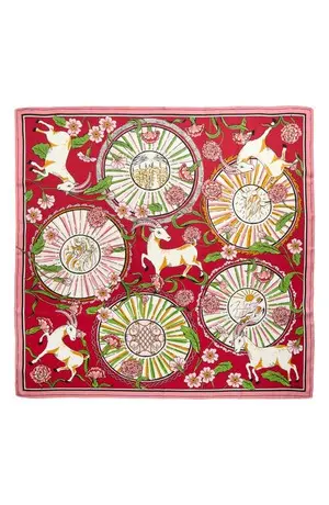 Echo Year Of The Goat Silk Square Scarf - Red