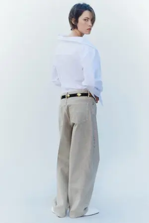 H&M Baggy Regular-waist Barrel Jeans - Light Beige
