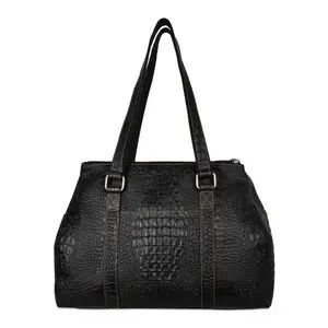 JACK GEORGES Hornback Croco Satchel Handbag - Black