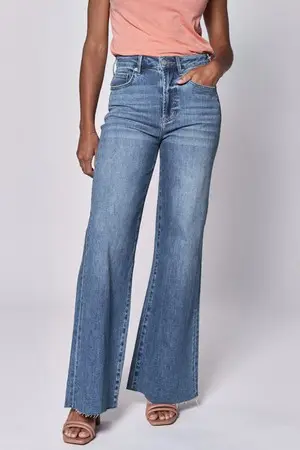 DEAR JOHN Fiona High Waist Raw Hem Wide Leg Jeans