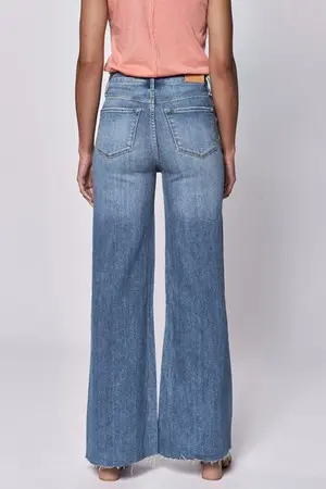 DEAR JOHN Fiona High Waist Raw Hem Wide Leg Jeans