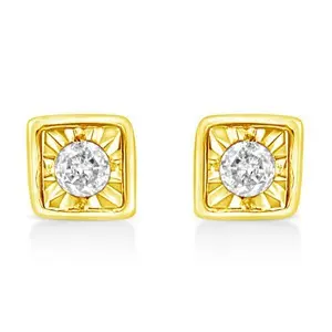 HAUS OF BRILLIANCE 10k Yellow Gold Plated Silver 1/10 Ctw Round Miracle Set Diamond Stud Earrings - Square Shape