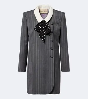 Valentino Garavani Pinstripe Virgin Wool Blazer Dress With Bow Detail - Grey